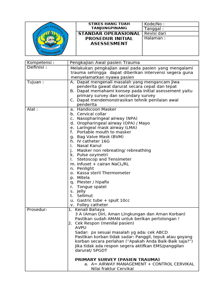 Sop Initial Assesment Stikes | PDF
