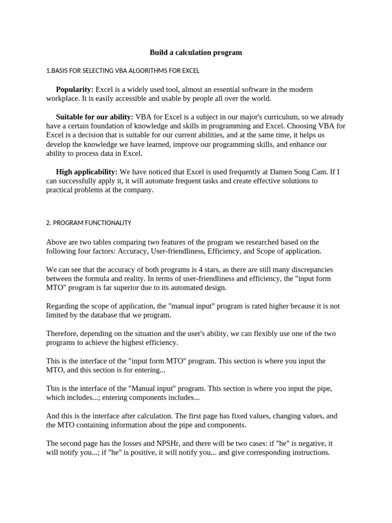 Build a calculation program | PDF