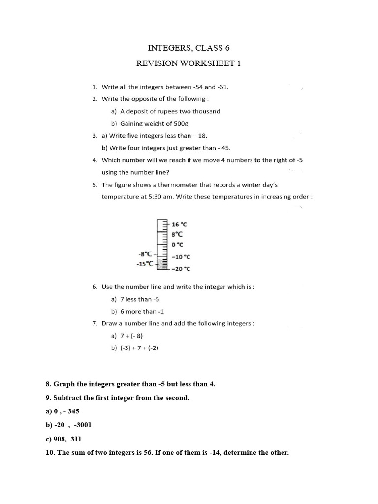 Resource 20240828185659 CL 6 Integers Revision | PDF