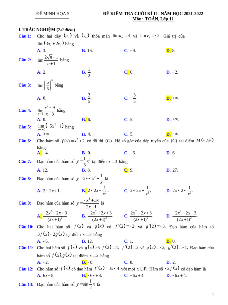 TOÁN 11 - CK2 - ĐỀ 5 | PDF