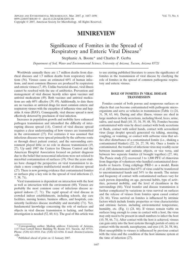 Significance of Fomites in The Spread of Respiratory and Enteric Viral ...