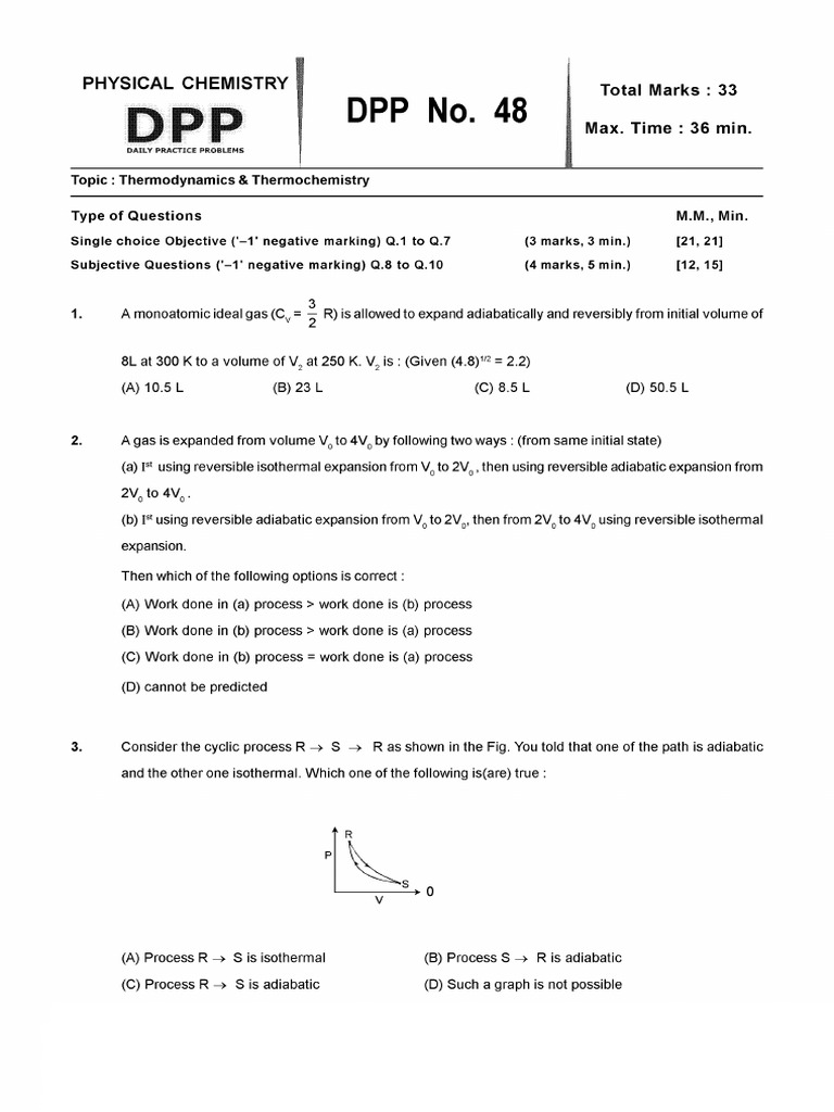 DPP No - 48. Thermodynamic & Thermo Chemistry | PDF