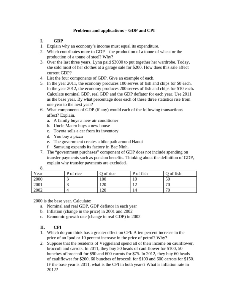 Problems and Applications - GDP and CPI | PDF