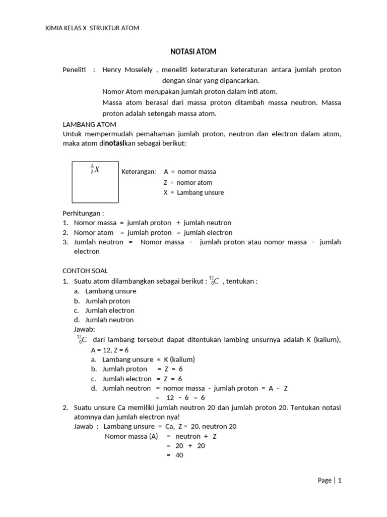 Struktur dan Notasi Atom Kelas X | PDF