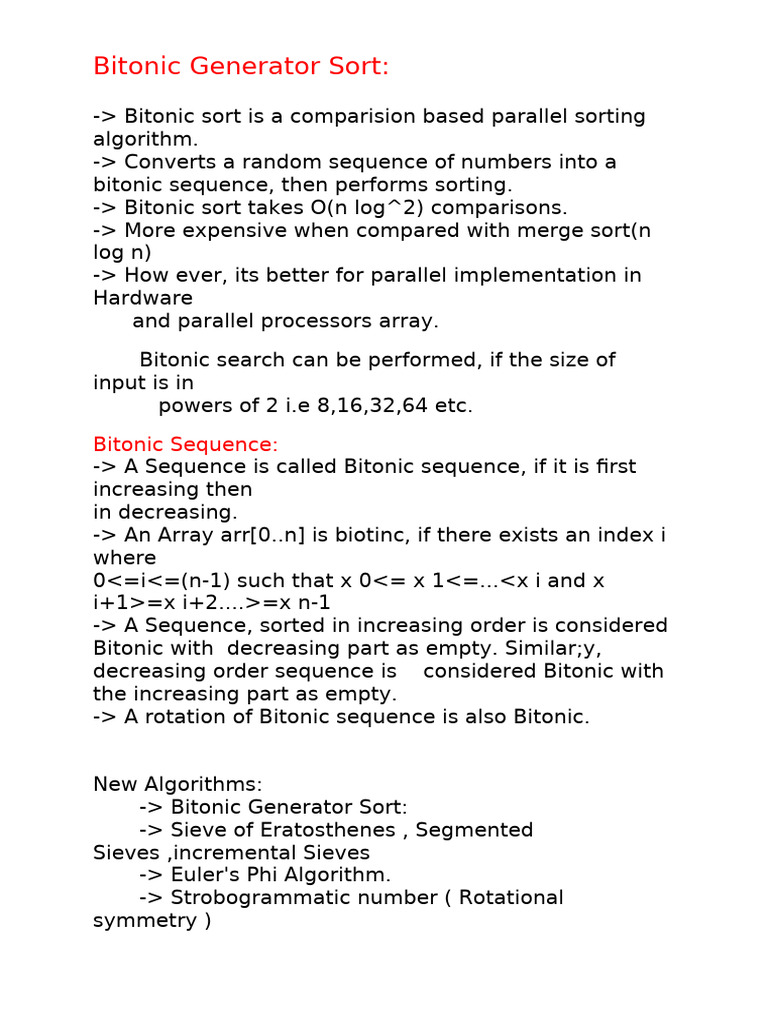 Bitonic Generator Sort | PDF