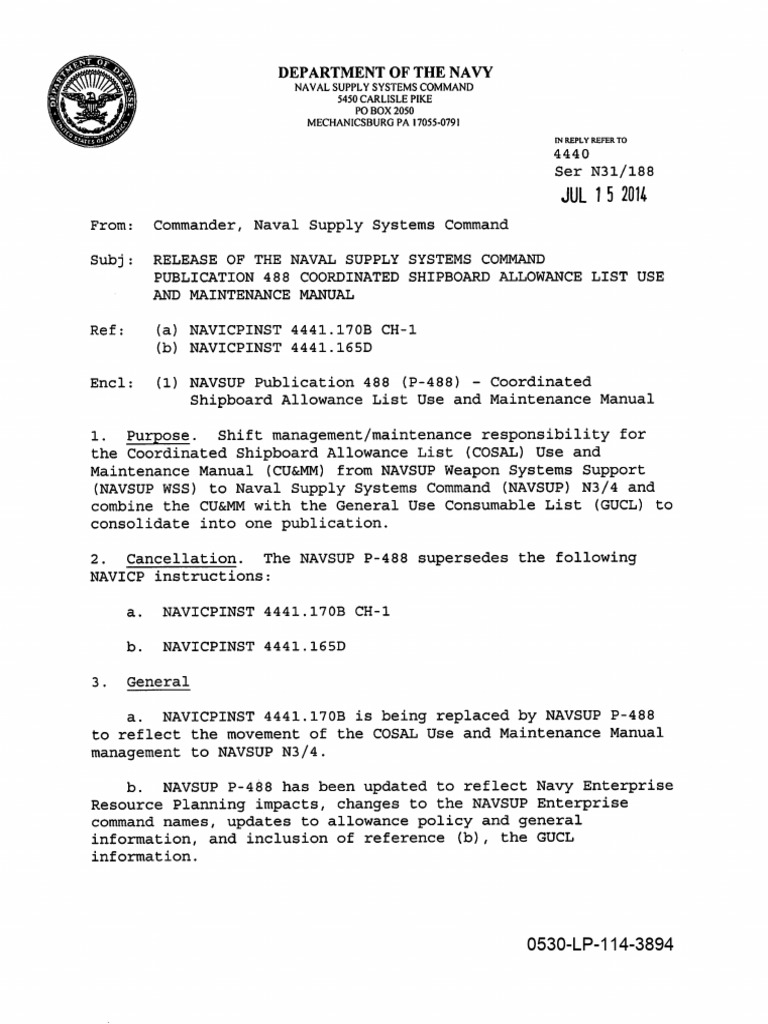 NAVSUP P-488 COSAL Use & Maintenance Manual | PDF | Negocios | Informática