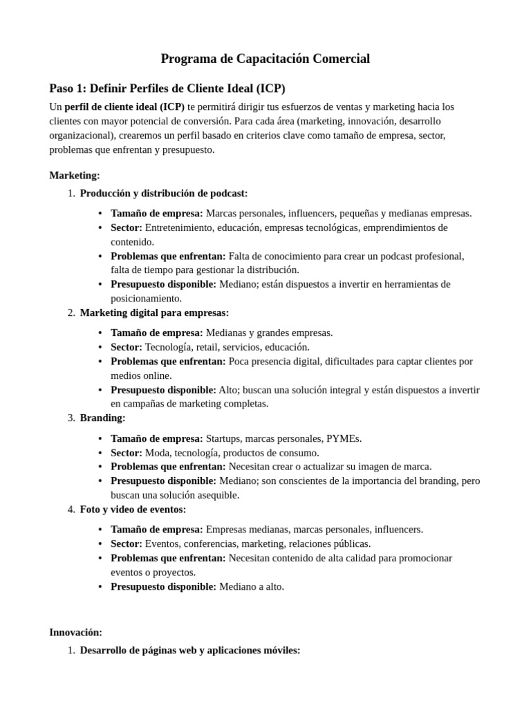 Programa capacitacion Ventas | PDF