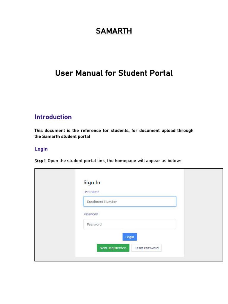 User Manual For Student Portal: Samarth | PDF