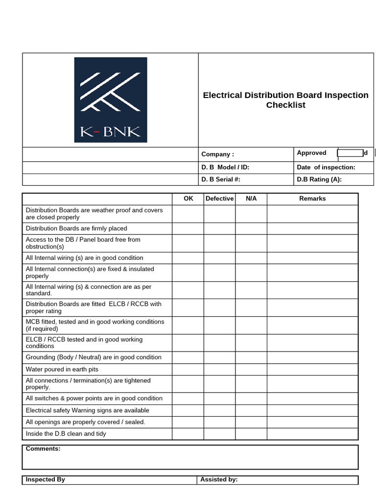 Distribution Board Inspection Initial Quarterly | PDF