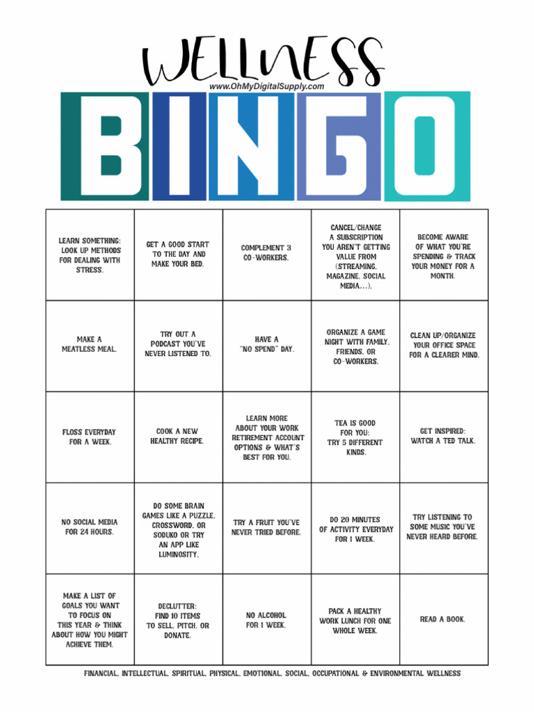 Wellness BINGO Cards 8.5x11 | PDF