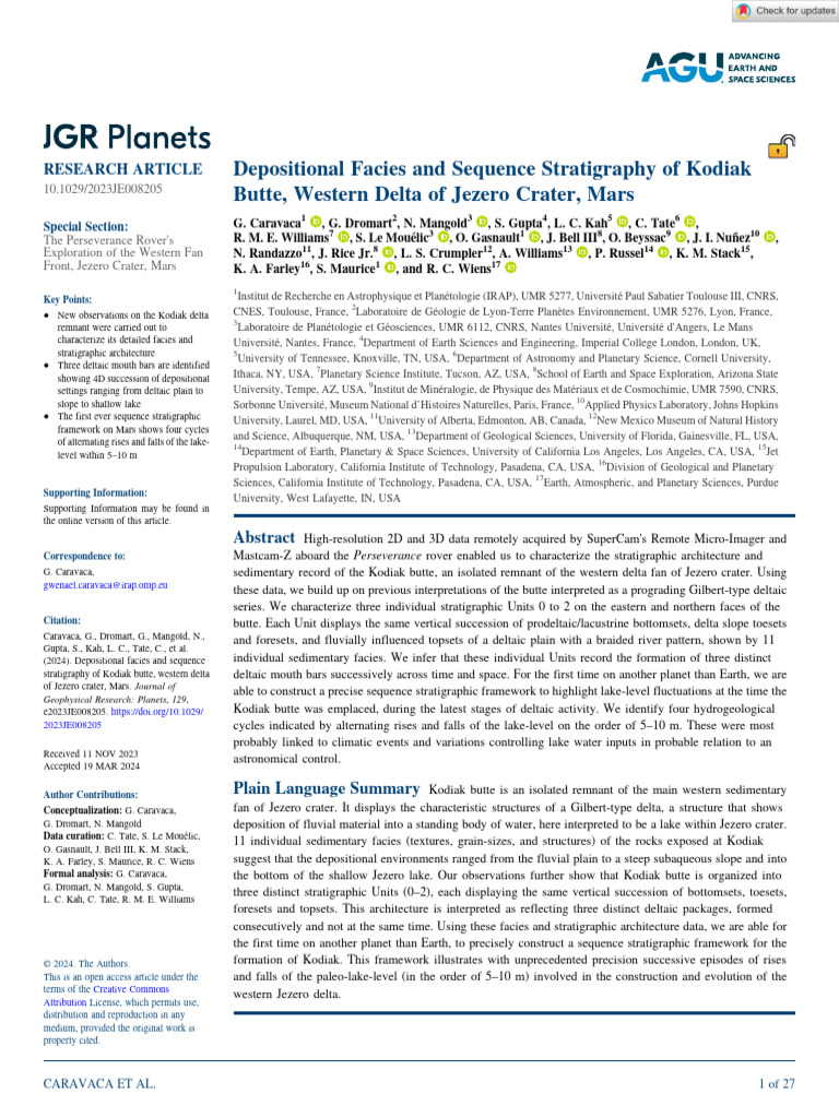 JGR Planets - 2024 - Caravaca - Depositional Facies and Sequence ...