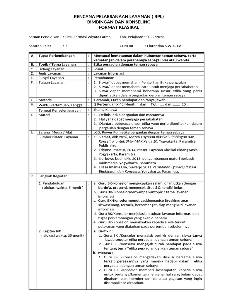 RPL BK Etika Pergaulan Dengan Teman Sebaya | PDF
