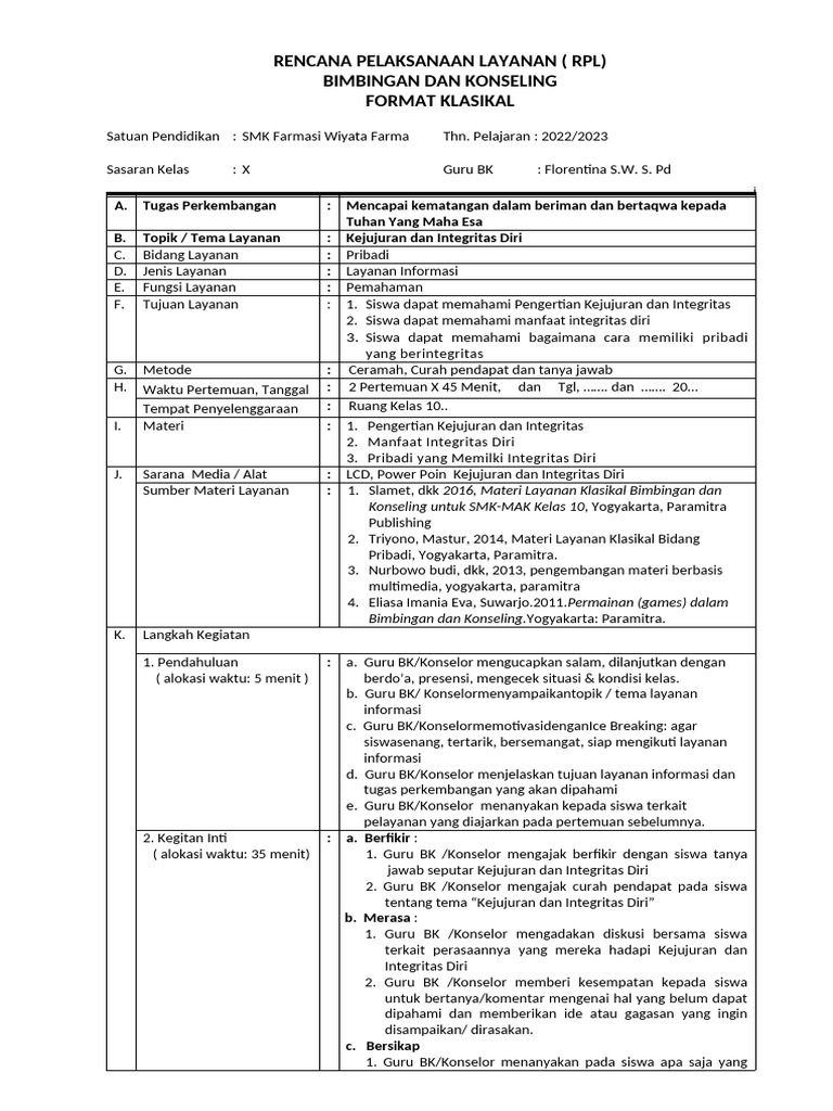 RPL BK Kejujuran Dan Integritas Diri | PDF