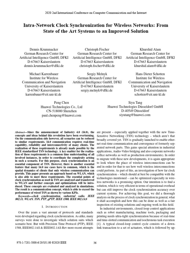 Intra-Network Clock Synchronization For Wireless Networks From State of ...