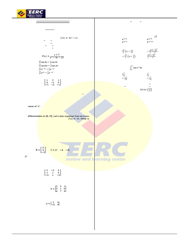 Refresher - Advanced Math (Questionnaire) | PDF