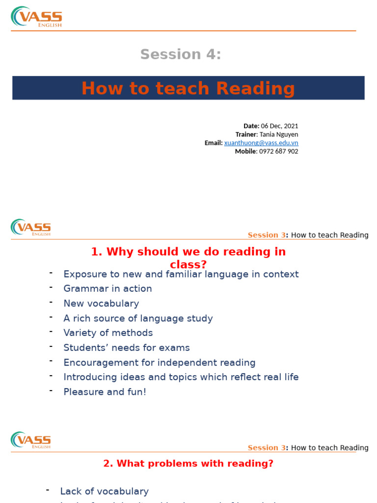 TESOL Session 4 - How To Teach Reading Skills (Version 2) | PDF