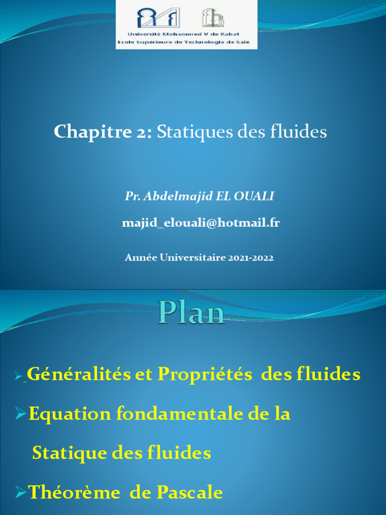 CH2 Statique Des Fluides - ETE1 - PR EL OUALI Abdelmajid | PDF