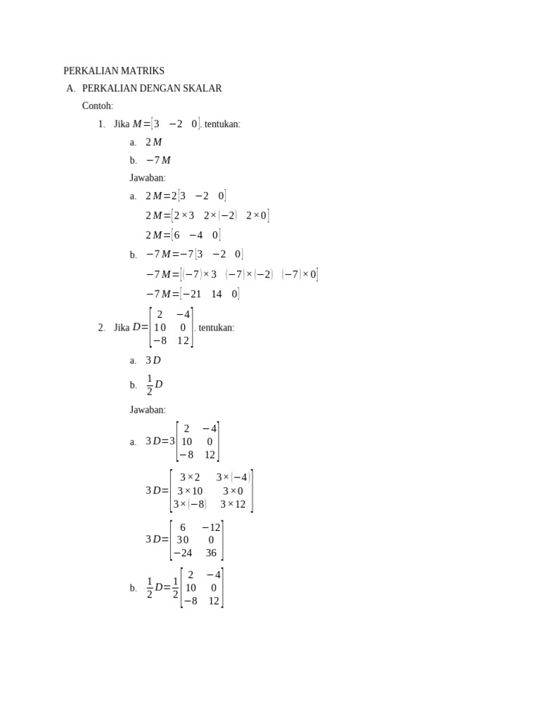 Cara Perkalian Matriks dan Contohnya | PDF