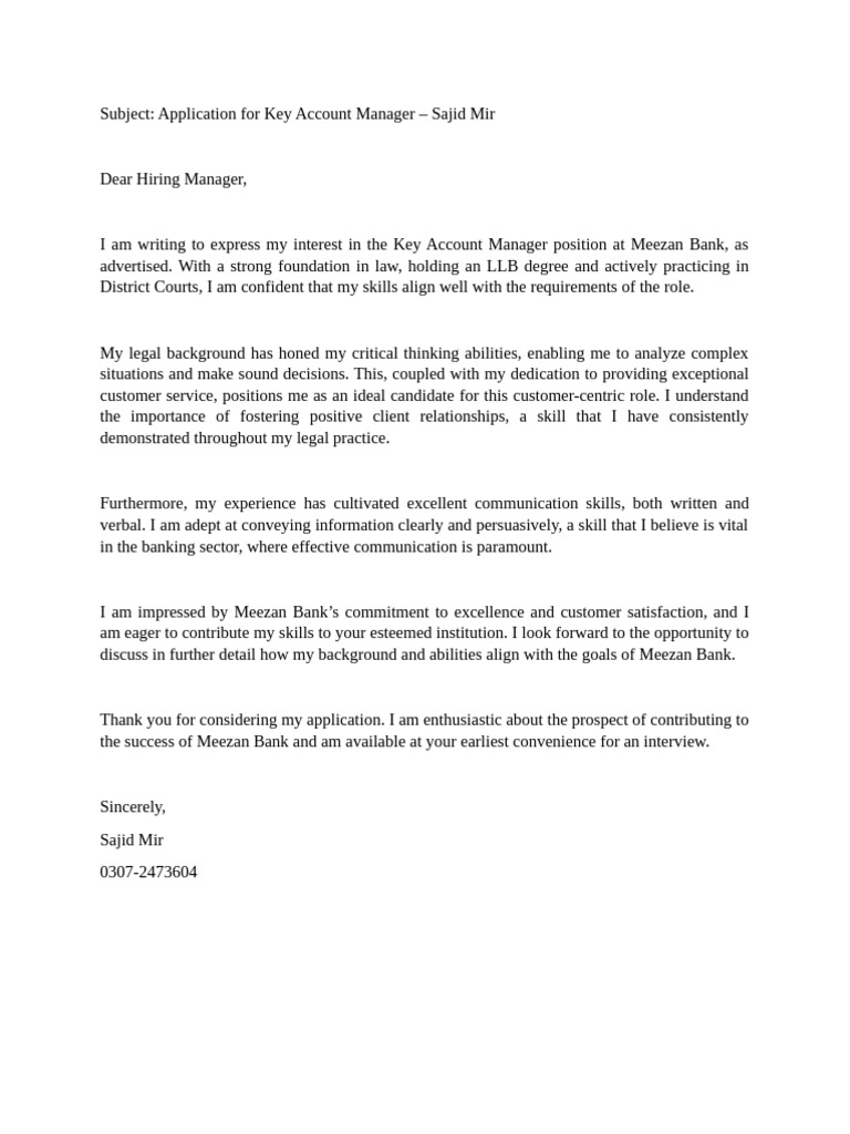 Cover Letter For Meezan Bank | PDF