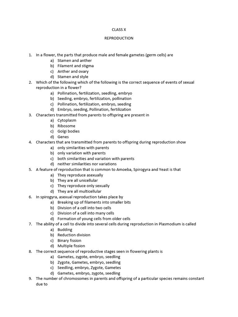 Reproduction MCQ WS PDF | PDF