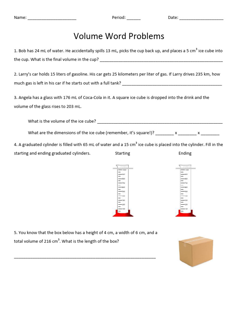 Volume Word Problems | PDF
