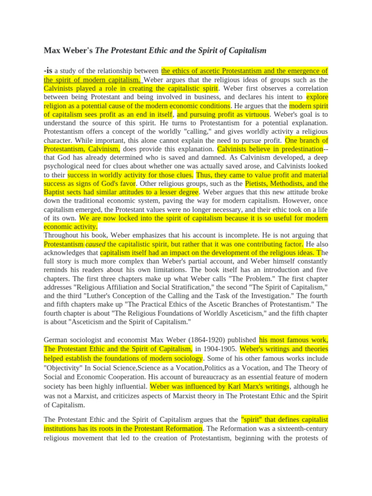Max Weber-Spirit of Capitalism | PDF