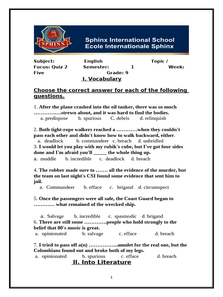 Grade 9 Quiz 2 | PDF