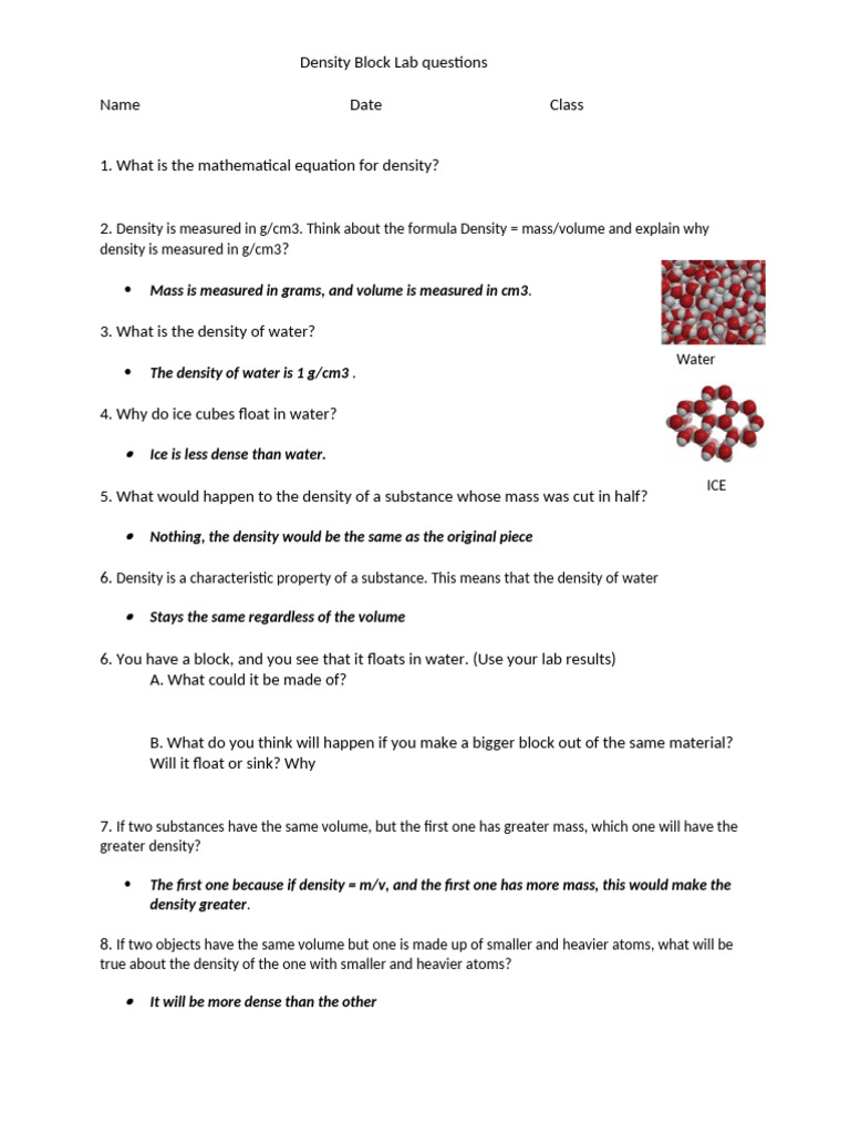 Density Block Lab Questions and Answers | PDF