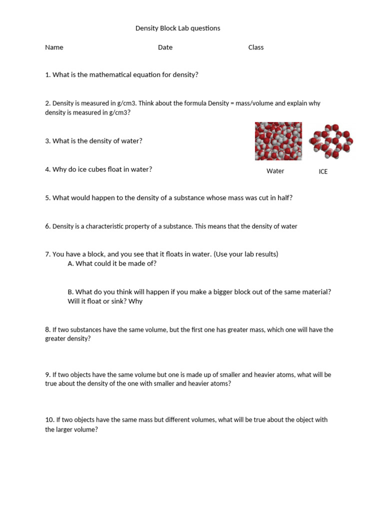 Density Block Lab Questions | PDF