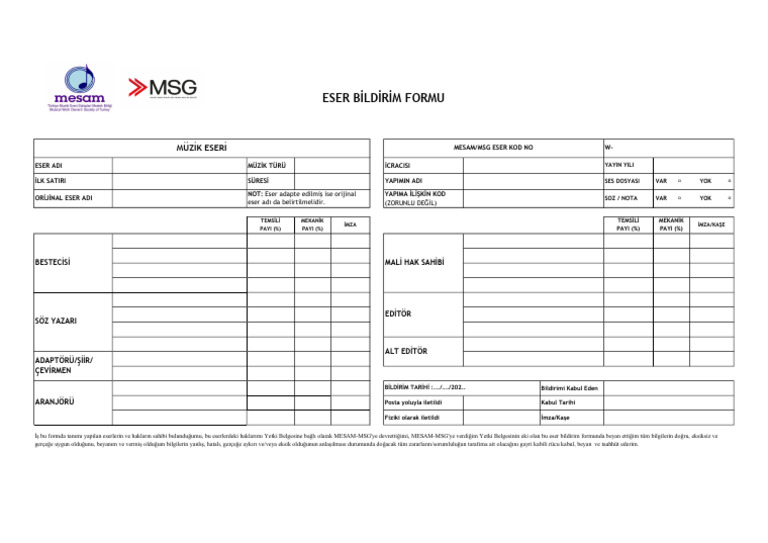 MESAM MSG Eser Bildirim Formu | PDF