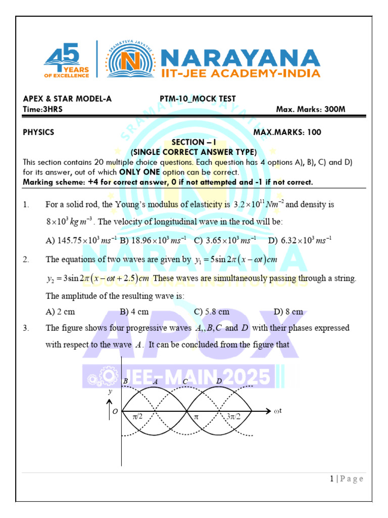 SR Iit Star Model - A&apex - Jee Main Ptm-10 (Pt-10 - Syllabus) Mock ...