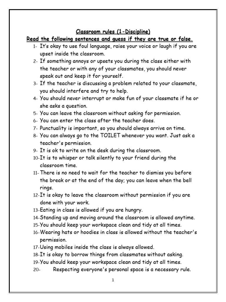 For Class Classroom Rules | PDF