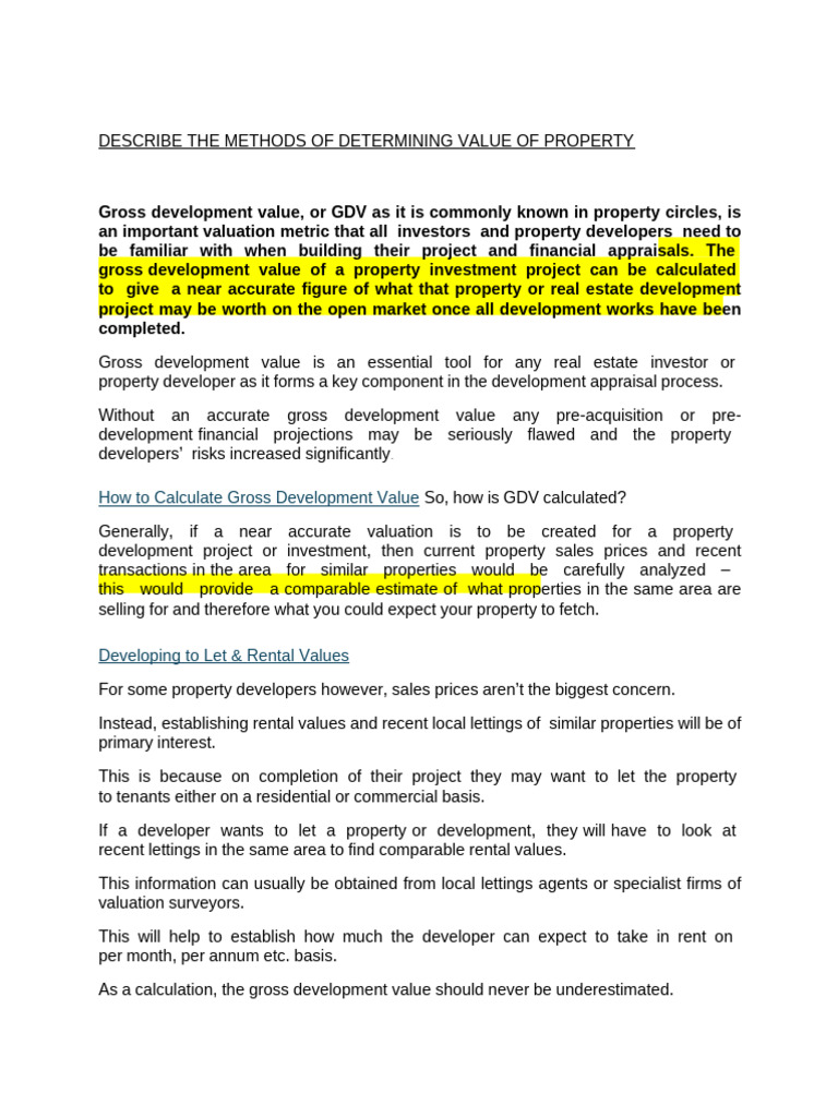 Methods of Determining Value of Property | PDF