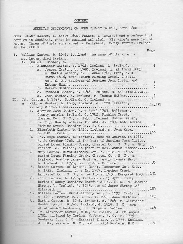 042 - Gaston Family Table of Contents | PDF