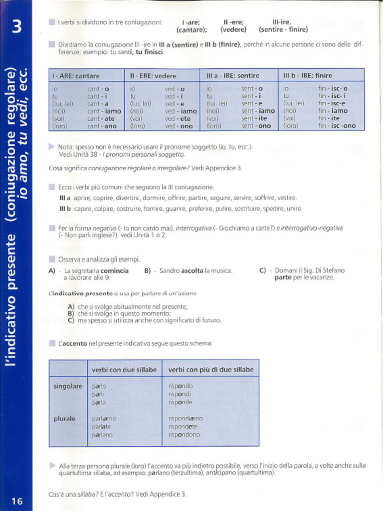Verbi Regolari Presente Indicativo | PDF