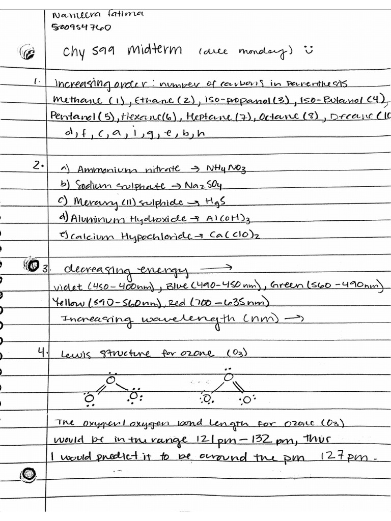 Chy 599 Midterm Nameera Fatima PDF | PDF