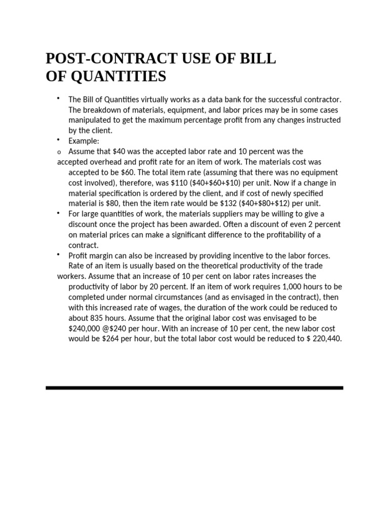Post-Contract Use of Bill of Quantities | PDF