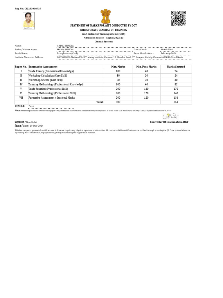 Marksheet CI223300873S | PDF