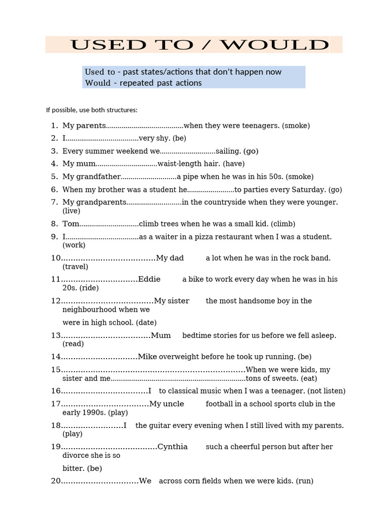 Used to would PRACTICE | PDF