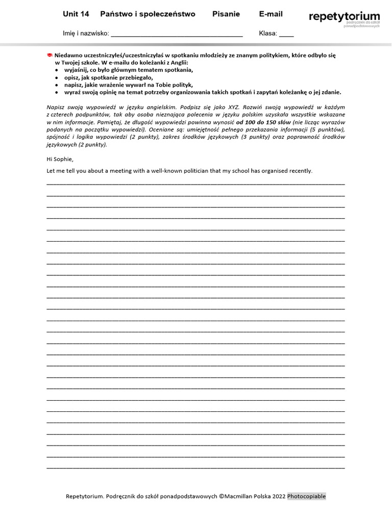 U14 Pisanie PP | PDF