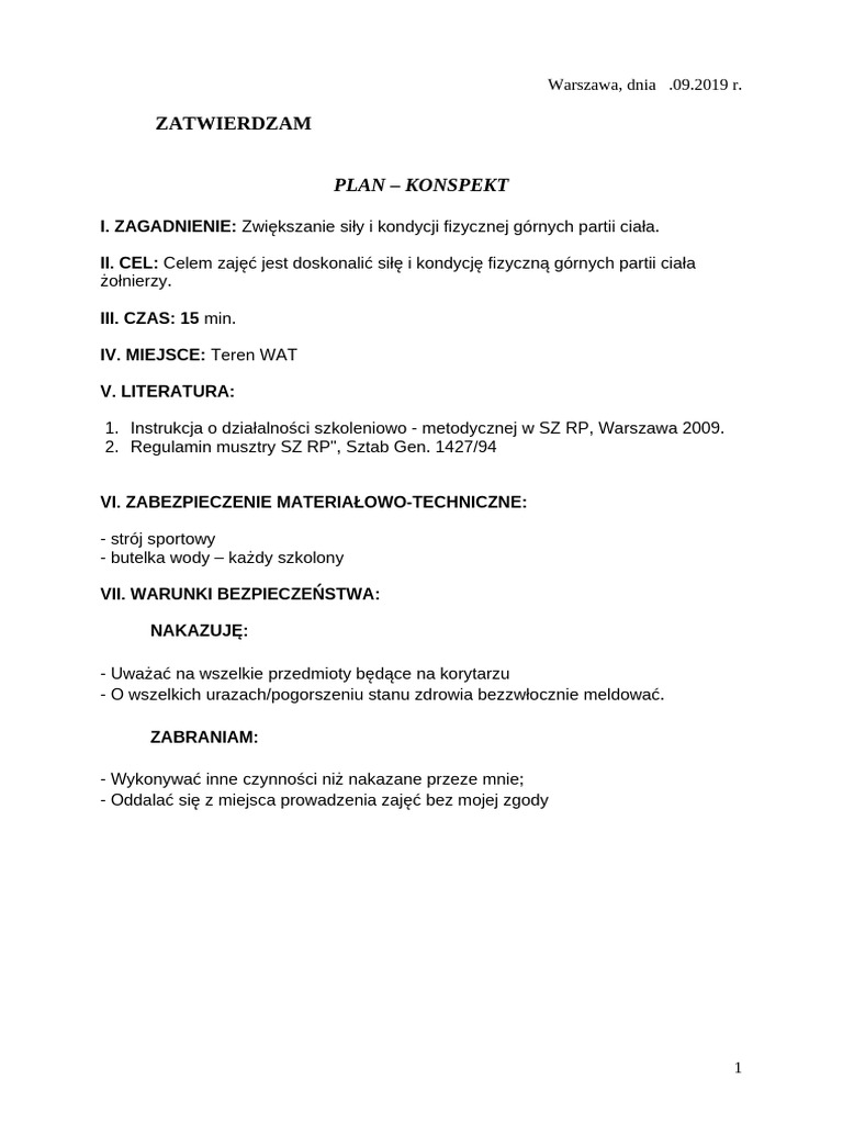 Plan Pracy Na Kotów POMPKI | PDF