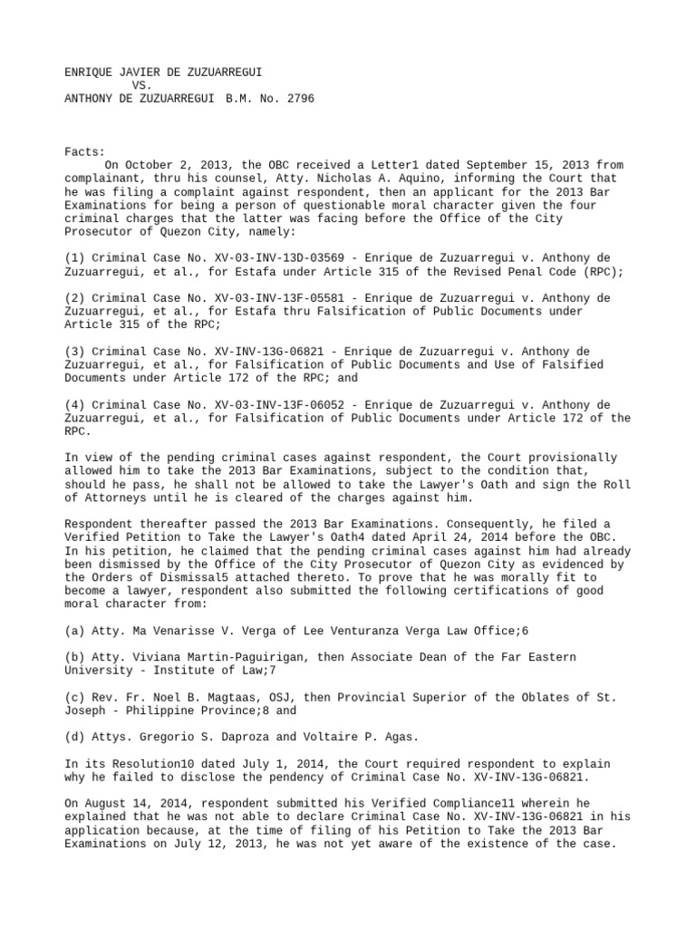 13.enrique Javier de Zuzuarregui vs. Anthony de Zuzuarregui B.M. No ...
