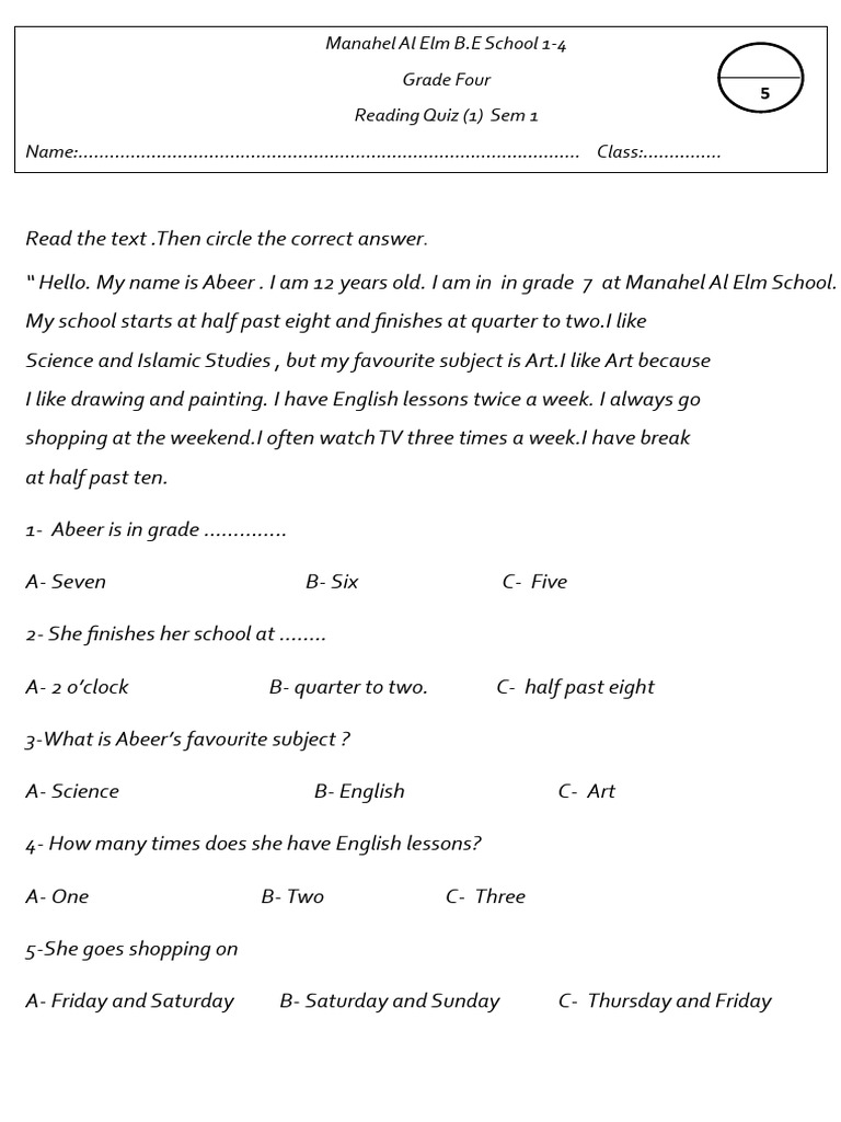 Reading Quiz 1 Sem 1 | PDF