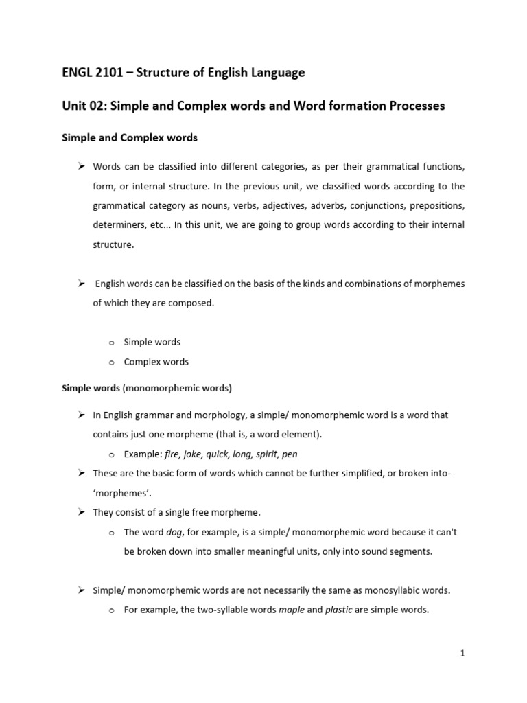 Unit 02 - Simple and Complex Words | PDF