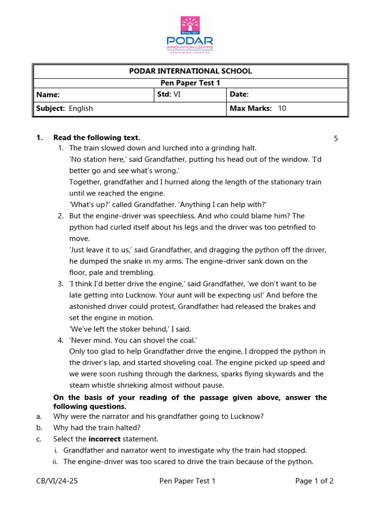 1726116197379.CB - VI - Eng - Pen Paper Test 1 | PDF