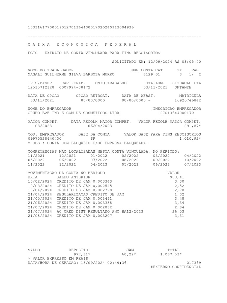 Extratos FGTS Grupo B2E | PDF