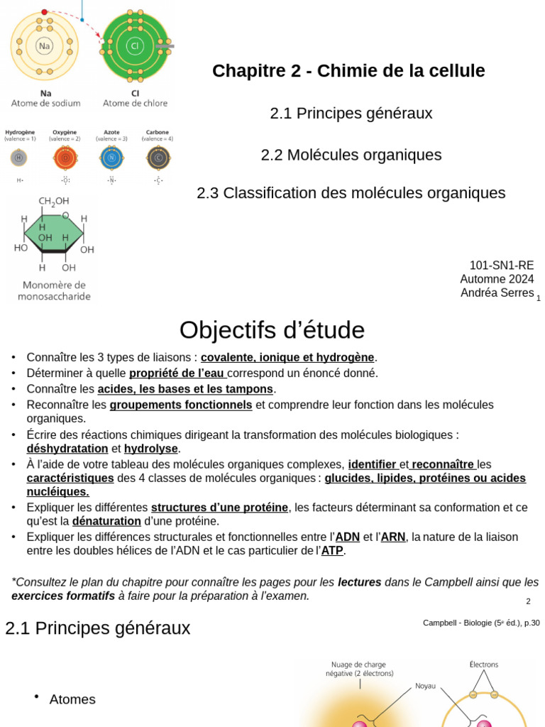 Chapitre 2 - Chimie de La Cellule Et | PDF