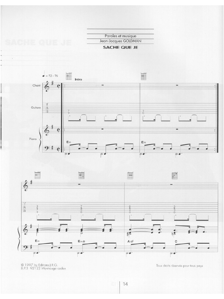 Partition - Sache Que Je | PDF