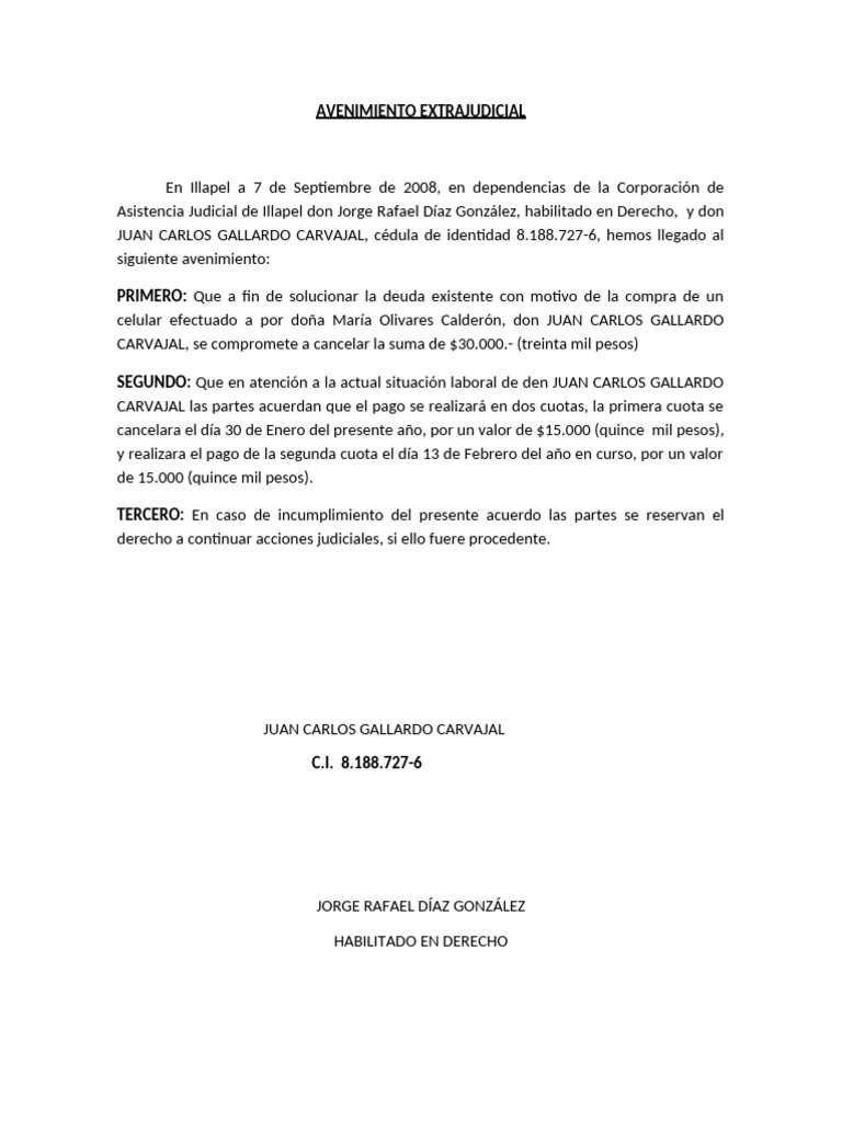 Avenimiento Extrajudicial | PDF