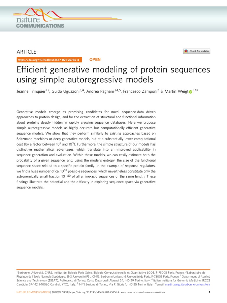 Ef Cient Generative Modeling of Protein Sequences Using Simple ...